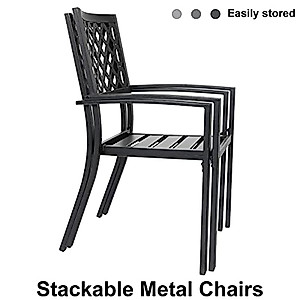MFSTUDIO 7-Piece Metal Outdoor Patio Dining Set with 6 Armrest Chairs and 1 Steel Rectangular Table with 1.57“ Umbrella Hole, L60 x W38 x H28 Table, 4 Backyard Garden Chairs, 2 Swivel Chairs, Black
