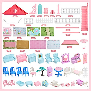ArgoHome Dollhouse, Dream House Toys for 3 4 5 6 7 8 Years Old Girls Kids, Dollhouse Sets with 2 Dolls, 7 Rooms, Furniture and Accessories, DIY Building Pretend Play Doll House, Gift for Girls.