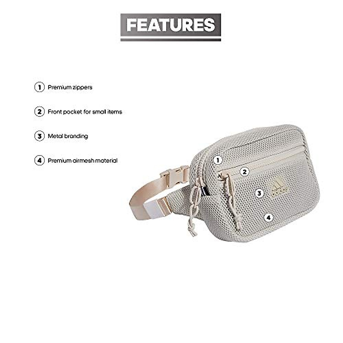 adidas Airmesh Waist Pack, Alumina Beige, One Size