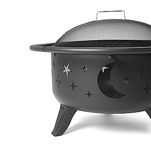 Amazon Basics Moon and Star Round Wood Burning Fire Pit - 32-Inch, Black