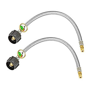 only fire 15 Inch RV Propane Hose with Gauge,Stainless Steel Propane Pigtail Connects Propane Cylinder to 2 Stage Propane Regulator or Appliance with 1/4 Inch Inverted Male Flare, 2-Pack