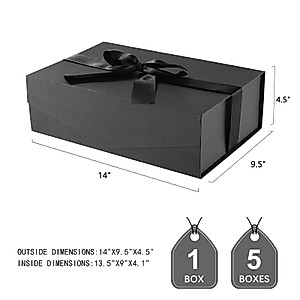 JINMING Large Gift Box with Ribbon 13.5x9x4.1 Inches, Gift Box with Lid, Large Black Gift Box for Presents, Groomsman Proposal Box, Large Gift Box (Matte Black)