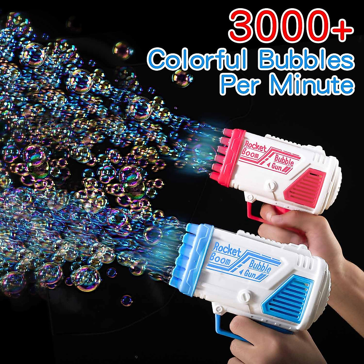 Blue Bubble Gun Machine for Kids, Outdoor Indoor Summer Automatic Toys Birthday Gifts for 1 2 3 4 5 6 7 8 + Years Old Toddlers Girls Boys Wedding Party Include Bubble Solution