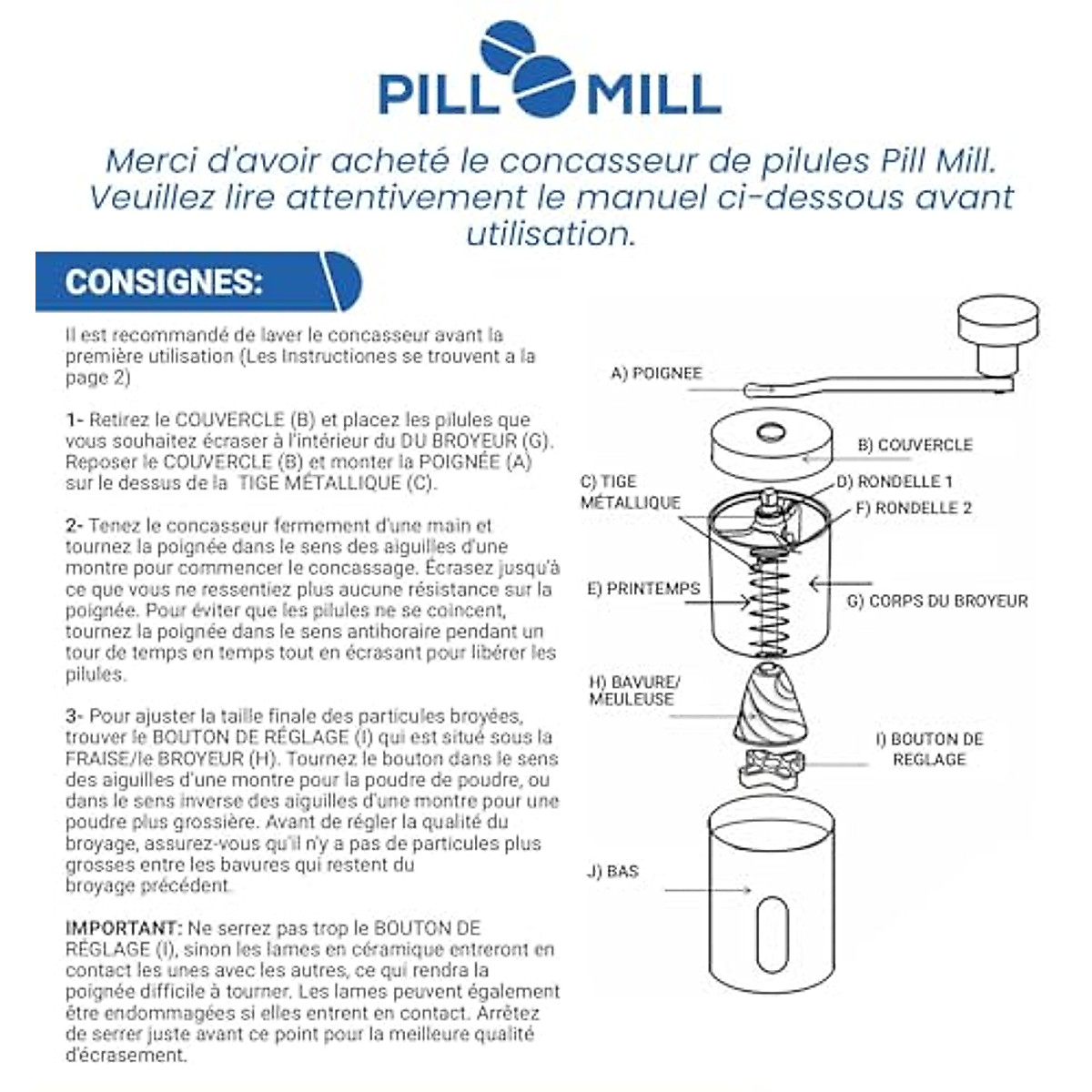 Pill Mill Pill Crusher - Crushes Multiple Tablets to a Fine Powder - Metal Pill Grinder - Tablet Pulverizer Suitable for Travel - Great Feeding Tube use and Pets