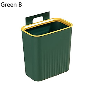 Kitchen Trash Can with Lid - Trash Can 9L Large Capacity Wide Opening Plastic Wall-Mounted Cabinet Sliding Rubbish Bin Household Products - Green A