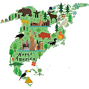 HomeEvolution Large Kids Educational Animal Landmarks World Map Peel & Stick Wall Decals Stickers Home Decor Art for Nursery