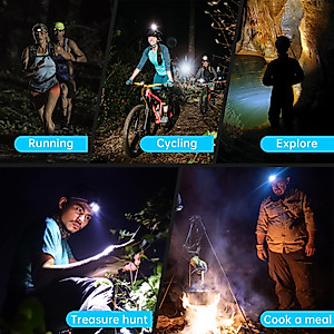 LED Rechargeable Headlamp, Headlight 90000 Lumens Super Bright with 6 Modes & IPX5 Warning Light, Motion Sensor Adjustable Headband Head Lamp, 60° for Adult Outdoor Camping Running Cycling