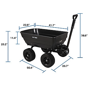 BILT HARD 7 Cu.Ft. 13" No-Flat Tires Poly Yard Dump Cart with 2-in-1 Convertible Handle, 1200 lbs Capacity Heavy Duty Lawn Tractor Cart