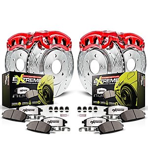 Power Stop KC8842A-26 Front and Rear Z26 Street Warrior Brake Pad and Rotor Kit with Red Powder Coated Calipers For BMW 328i 2011-2013 [Model Specific]