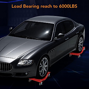 4-Pack Car Dolly, Heavy Duty Tire Skates with 360 Degree Ball Bearing Wheels, 12" x 16" Non-Slip Rubber Surface, 1500 lbs per Skate Capacity Red