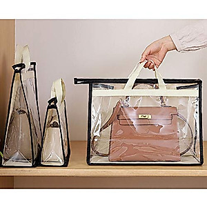 Gcroet Handbag Storage, Handbag Organizer Dust Cover Bag Transparent Anti-dust Purse Storage Bag for Hanging Closet with Zipper and Handle Space-Saving Storage Bag(5 Pack)