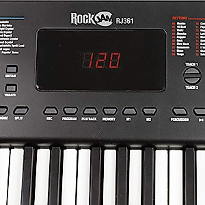 RockJam Compact 61 Key Keyboard with Sheet Music Stand, Power Supply, Piano Note Stickers & Simply Piano Lessons