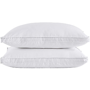 puredown® Goose Feather Down Pillow Gusseted Bed Pillows for Sleeping 100% Cotton Shell Set of 2 Standard Size