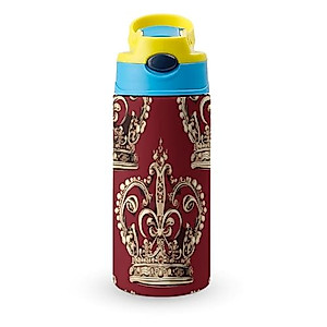 Stainless Steel Water Bottles Red Crown Travel Water Cups with Handle And Silicone Straw Drinking Cup with Leak Proof Lid Thermo Travel Mug for Women Men