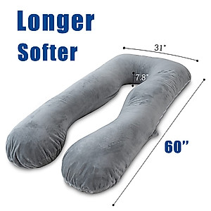 AngQi 60 inch Pregnancy Pillow U Shaped, Full Body Pillow for Pregnant Women/Side Sleepers, Maternity Pillow with Velvet Cover, Gray