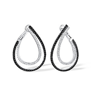 Santuzza 925 Sterling Silver Double Hoop Earrings Black spinel Cubic Zirconia Stud Earrings for Women