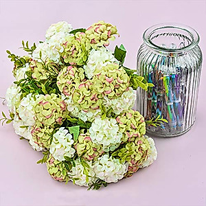 4 Packs Artificial Silk Hydrangea Fake Bridal Bridesmaid Flower Bouquet for Wedding Party Home Decoration, 10 Head, 36cm (Green)
