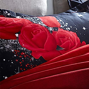 Labstandard Red Duvet Cover Set Queen, 3D Printed Rose Bedding Soft Comforter and Breathable Quilt Cover(1 Duvet Cover, 2 Pillowcases, Zipper Closure)