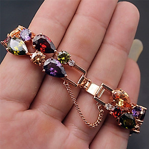 Vanessa Rose Gold Multi Gemstone Jewelry Sets for Women,Sparkling Garnet Amethyst Morganite Peridot Topaz (7 inch Bracelet)