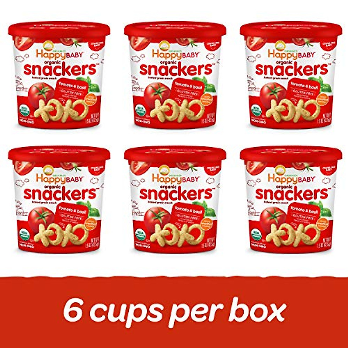 Happy Baby Organic Snackers Baked Grain Snack for Crawling Babies, Tomato and Basil, 1.5 Ounce (Pack of 6)