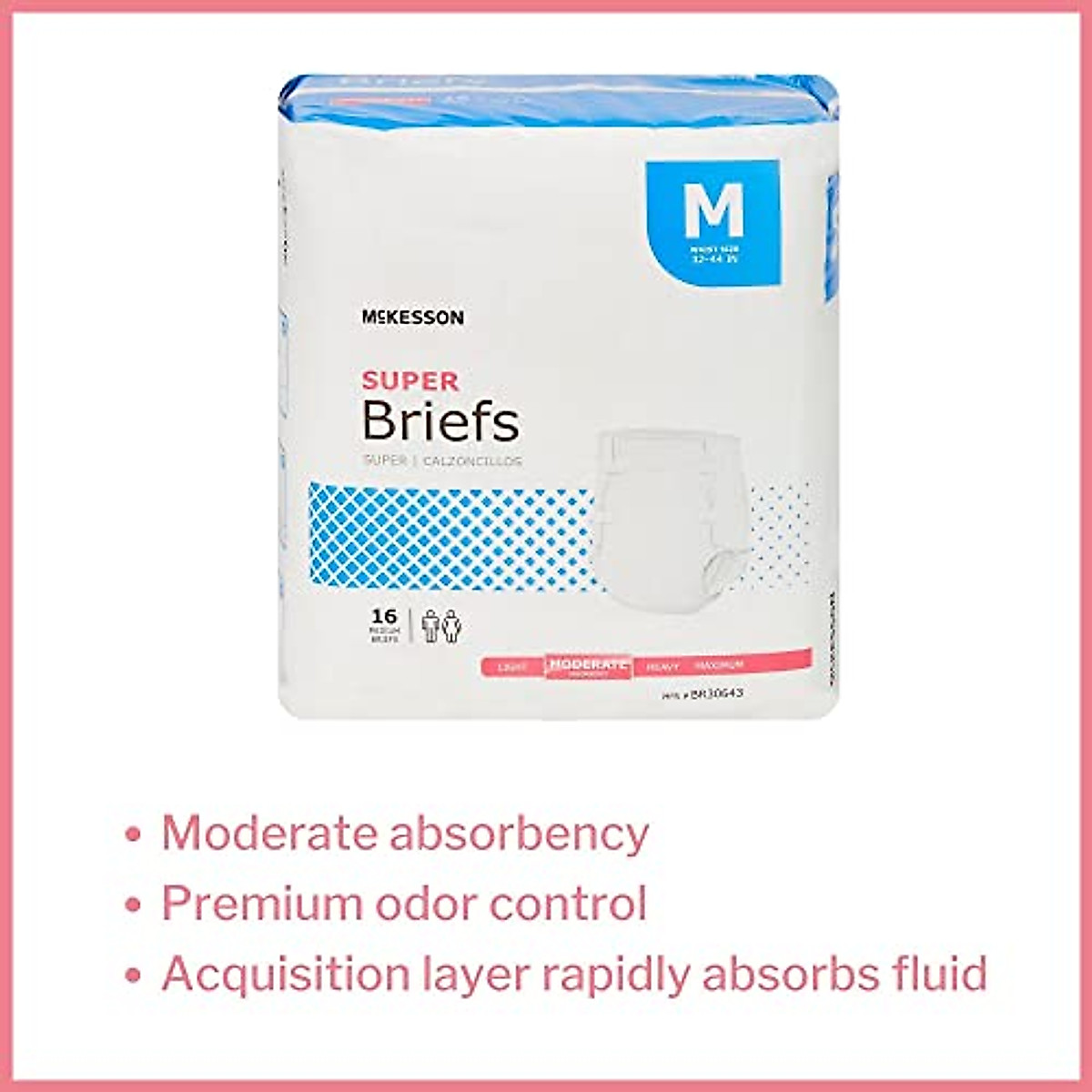 McKesson Super Briefs, Incontinence, Moderate Absorbency, Medium, 16 Count, 6 Packs, 96 Total