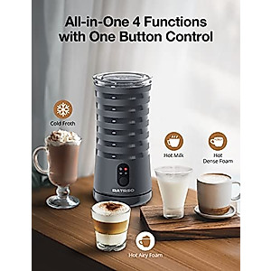 RATRSO Milk Frother, Electric Milk Steamer Soft Foam Maker with Two Whisks for Frothing and Heating Milk, 4 IN 1 Multifunction for Hot & Cold Froth, Automatic off & Easy Cleaning