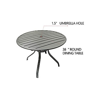 LEVELEVE 5 Piece Patio Dining Set,Outdoor Furniture 4 Textilene Chairs & 1 Round 38"x 38" Metal Slatted Table with 1.5" Umbrella Hole,Outside Porch Deck Balcony Backyard Set for 4