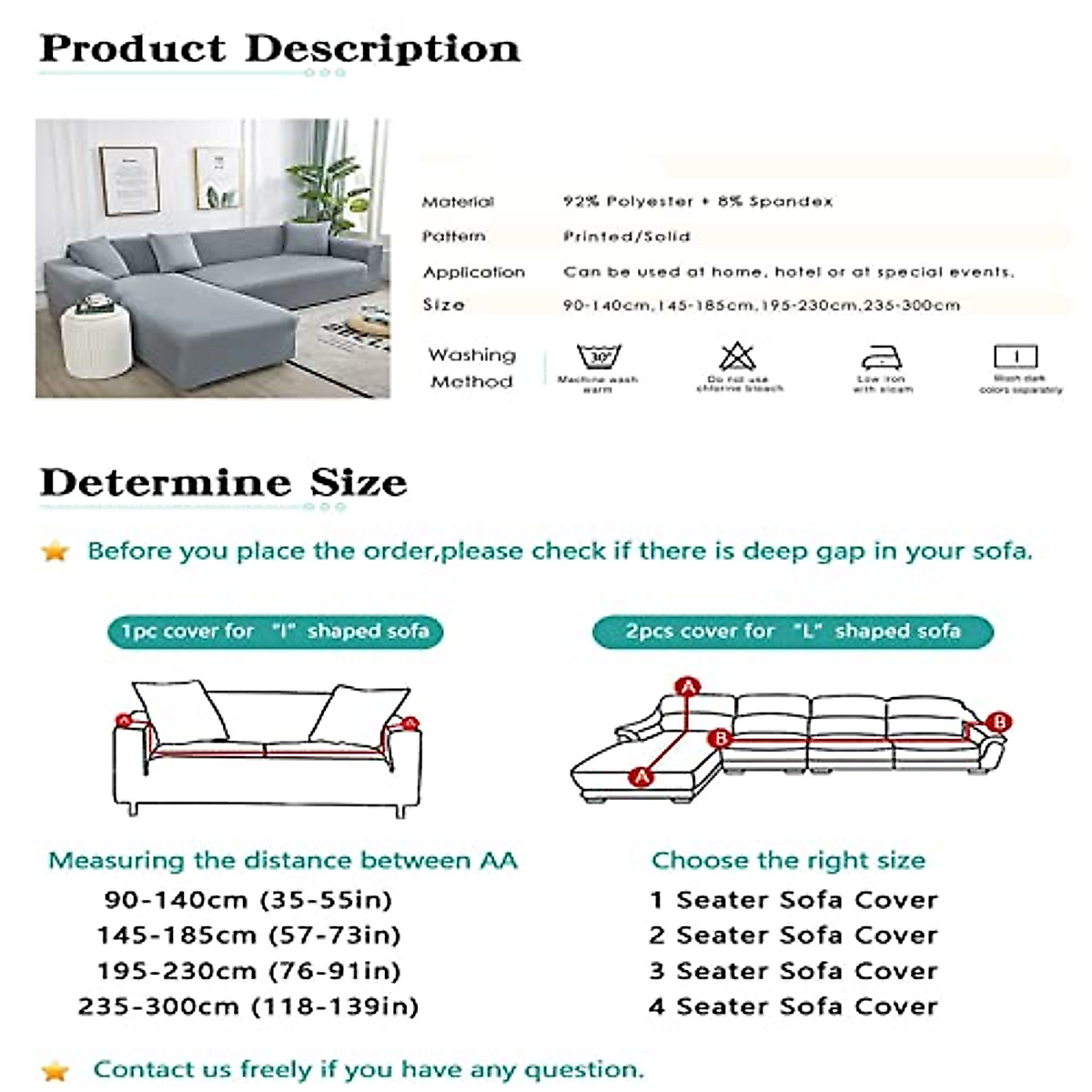 WESTN L Shape Sofa Covers, Corner Sofa Cover, Stretch Sofa Slipcovers L Shape Spandex Fabric Sectional Sofa Cover for 1/2/3/4 Seater Sofa with 1 Pieces Pillow Case,Blue,4 Seater/Sofa