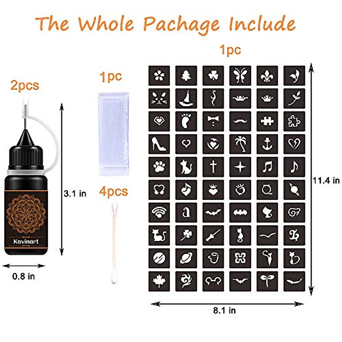 Temporary Tattoos Kit Brown Tattoo Kit 2 Bottles 1 Oz Gel with 60 Adhesive Stencils for Women Painting Decor Supplies