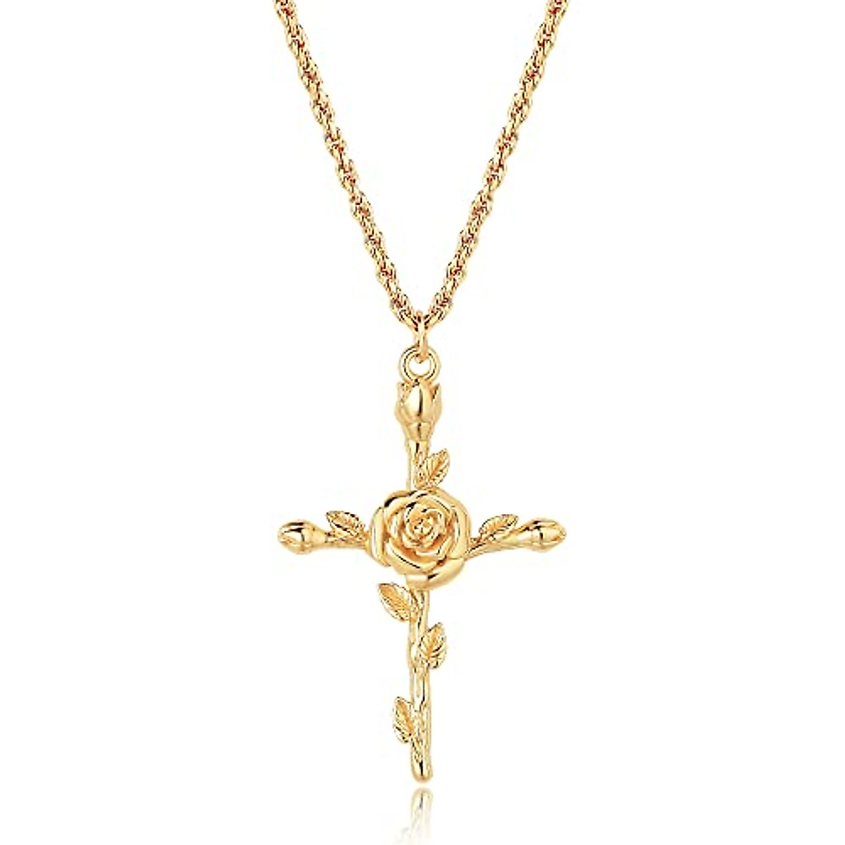 GDCOIN Birth Flower Necklace for Women 18K Gold Plated Cross Floral Pendant Necklaces Dainty 12 Month Birth Month Flower Necklace Personalized Jewelry Gift for Her(June-Rose)