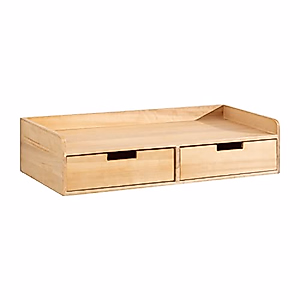 Kate and Laurel Kitt Modern Floating Desk, Natural Wood, Scandinavian Wall Mounted Double Drawer Console Table for Storage and Display, 28x12x6.5