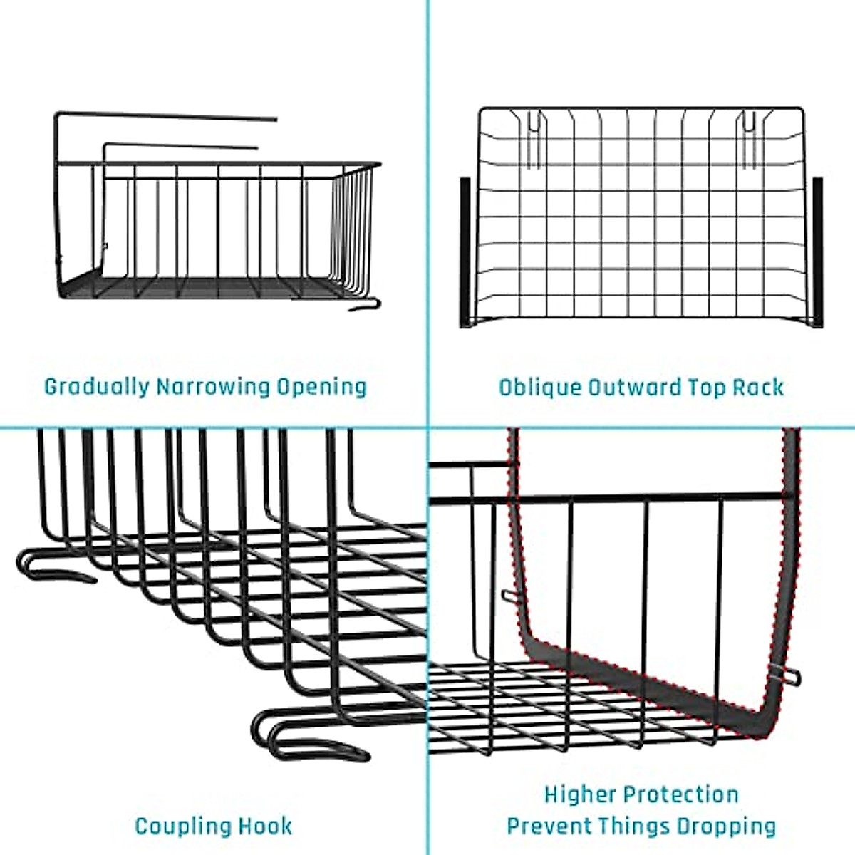 iSPECLE Under Shelf Basket and Stackable Under Shelf Basket, 6 Pack Black Wire Basket Under Shelf for Storage and 4 Pack Black Wire Storage Basket for Storage Pantry, Bundle Sales - Set o