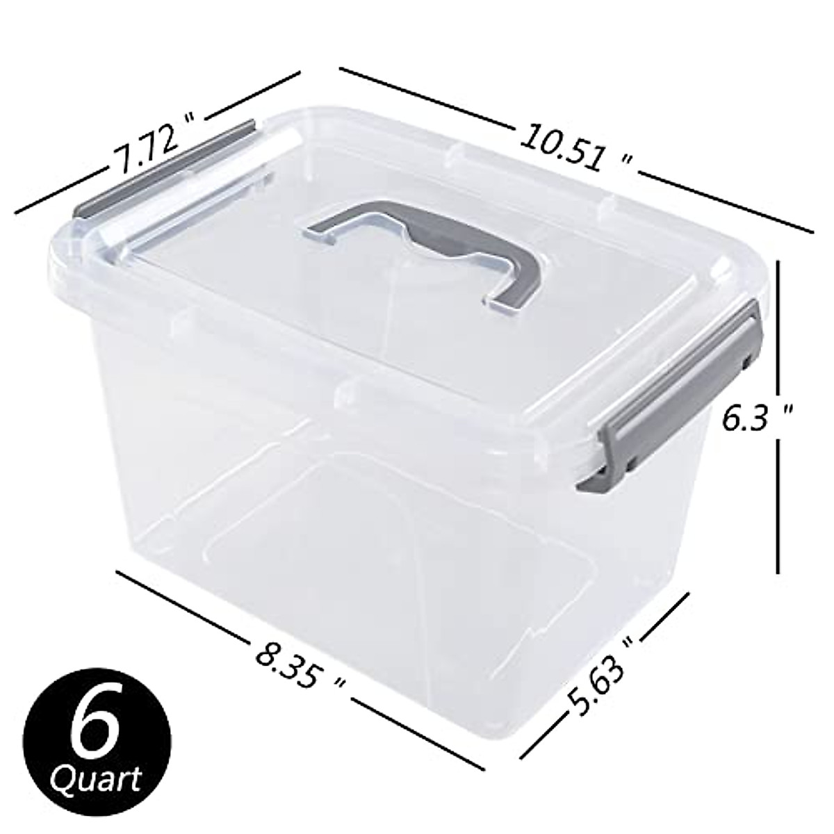 Obstnny Organizing Boxes with Latching Lids 6 Quart, 6 Packs Small Plastic Storage Bins