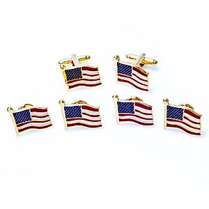MRCUFF United States of America Flag USA Tuxedo Cufflinks and Studs Set in a Presentation Gift Box & Polishing Cloth