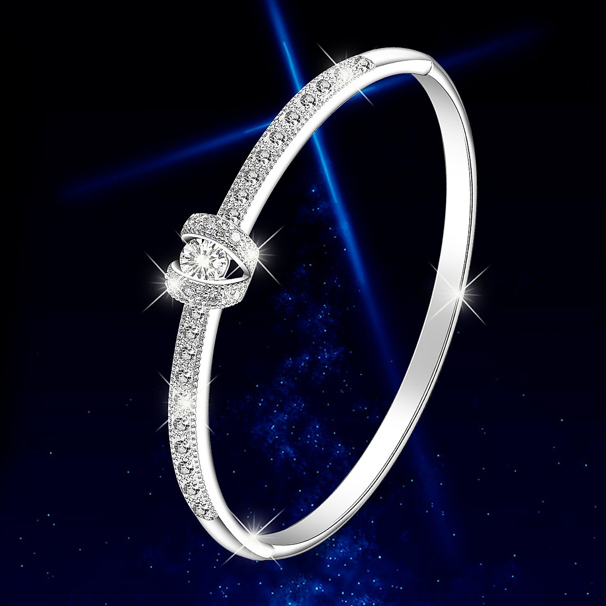 Menton Ezil Fasion Jewelry Princess Bangle Bracelets For Women 18K Gold Plating Adjustable Bracelets With Crystal For Wife Girlfriend Or Mothers Idea Gift For Mother's day(Silver)