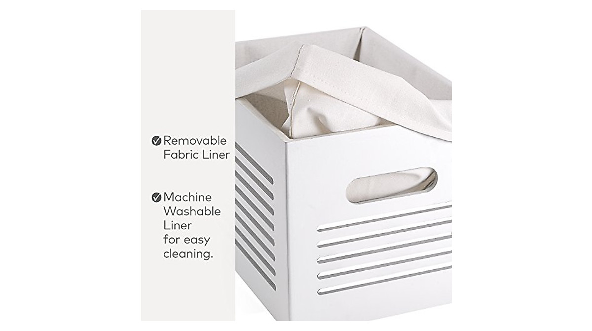 Decorative Wooden Storage Bin | Linen Lined Home Organizer