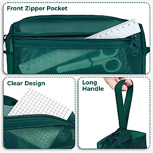 Moyad Grid Mesh Pencil Pen Case Large Capacity Pencil Pouch Stationery Organizer Pen Bag Clear Translucent Pencil Cases for Office, Work, Travel, Adults - Green