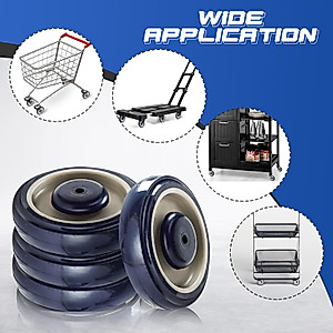 NATGAI 4 Pack Shopping Cart Replacement Wheels Kit, 5" Diameter 1.2" width 5/16“ Bore Noiseless Shopping Cart Wheels with Axles Bolts 4 sets, Total 1000 Lbs (Blue)