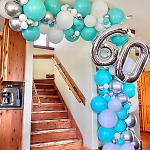 Teal Blue Silver White Balloons, 50Pcs Teal and Silver Balloons Turquoise Blue White Silver Confetti Latex Balloons for Wedding Bridal Baby Shower Birthday Graduation Party Decorations
