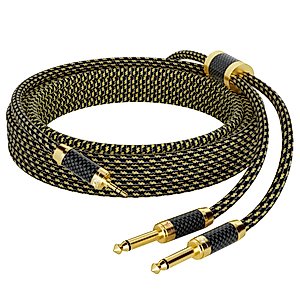 Mygatti Hi-Fi 1/8 to 2 x 1/4 Stereo Audio Cable 15 Feet, 3.5mm TRS to Dual 6.35mm TS Mono Y Splitter Audio Cord, Silver Plated Copper, Multiple Shield, Nylon Braided Cord for HiFi System, Audiophiles