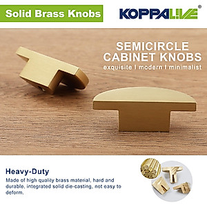 KOPPALIVE 5 Pack Solid Brass Dresser Drawer Pulls,Semicircle Kitchen Cabinet Knobs and Handles, Gold Knobs for Cabinet and Drawer, Modern Copper Furniture Handles, Brushed Finish Furniture Hardware