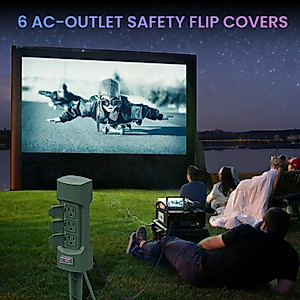 K KASONIC Outdoor Power Stake, Kasonic 6-Outlet 9 ft Extension Cord Power Strip, Double Sided with Weatherproof Safety Flip Covers, ETL Certified Multi-Outlets (Outdoor)