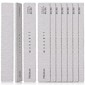 Makartt Nail File: 80 80 Grit Emery Boards for Nails, 10pcs Professional Washable Doubled Sides Coarse Toenail Filer Heavy Duty for Acrylic and Extension Gel Removal, Pedicure Manicure Tools