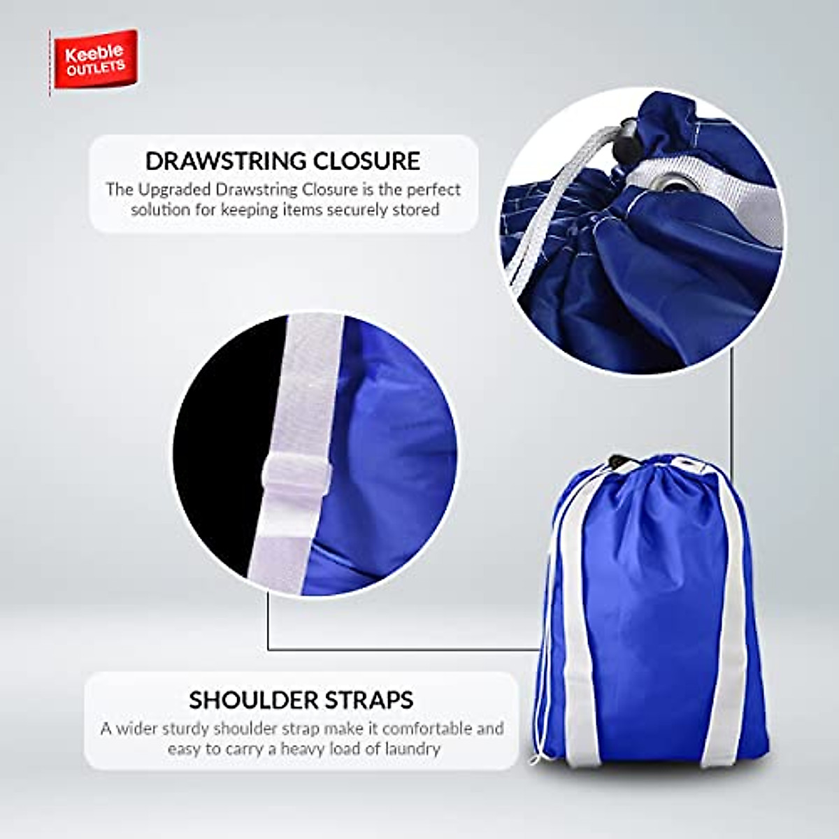 Pack of 3 Heavy Duty Travel Laundry bag blue XL (30 * 40) with straps, Nylon Material, Locking Drawstring, Durable and washable, Extra large bag, Rip and Tear Resistant,Mesh bag dirty Cloth Organizer