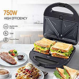 Aigostar Sandwich Maker Panini Press Grill, 3 in 1 Waffle Maker with Removable Non-stick Plates, Electric Grilled Cheese Maker, Portable Cool Touch Handle, Led Indicator Lights & Easy to Clean, 750W