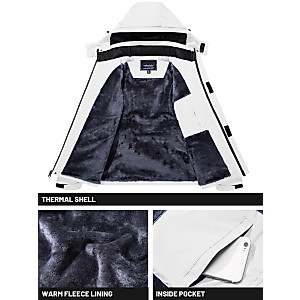 TACVASEN Skiing Jacket for Men Winter Jacket Waterproof Snowboard Jakcet with Hood Hiking Fishing Travel Fleece Jacket Parka Coat White, M