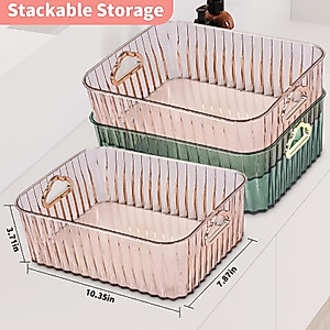 WINJECEI 2-Pack Green & Pink Makeup Organizers - 10 x 8 IN Large Capacity Vanity Organizers with Handle - Premium Perfume, Skincare Organizers