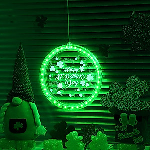Enhon St. Patrick's Day Clover Window Light Decoration, Backdrop Decorative Saint Patrick Green Light for Windows Pathway Patio Bedroom Party Holiday Wall Decor (Word Style)
