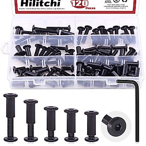 Hilitchi 120Pcs M6 Hex Drive Socket Cap Bolts Kit Countersunk Head Screws Bolts Dowel Barrel Nuts Crib Bolts Nuts Assortment Kit for Furniture Hardware Fitting (16/20/25/30/35mm)