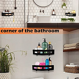 Bath Corner Shower Shelves Caddy, Bathroom Shelf Wall Mounted, Bathroom Shower Caddy Organizer for Kitchen Toilet 2 Pack (Black)